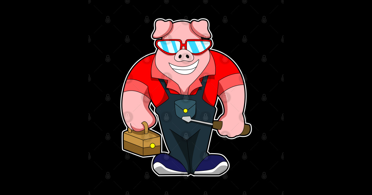 Pig as Mechatronics engineer with Tool box - Mechanic - Sticker | TeePublic
