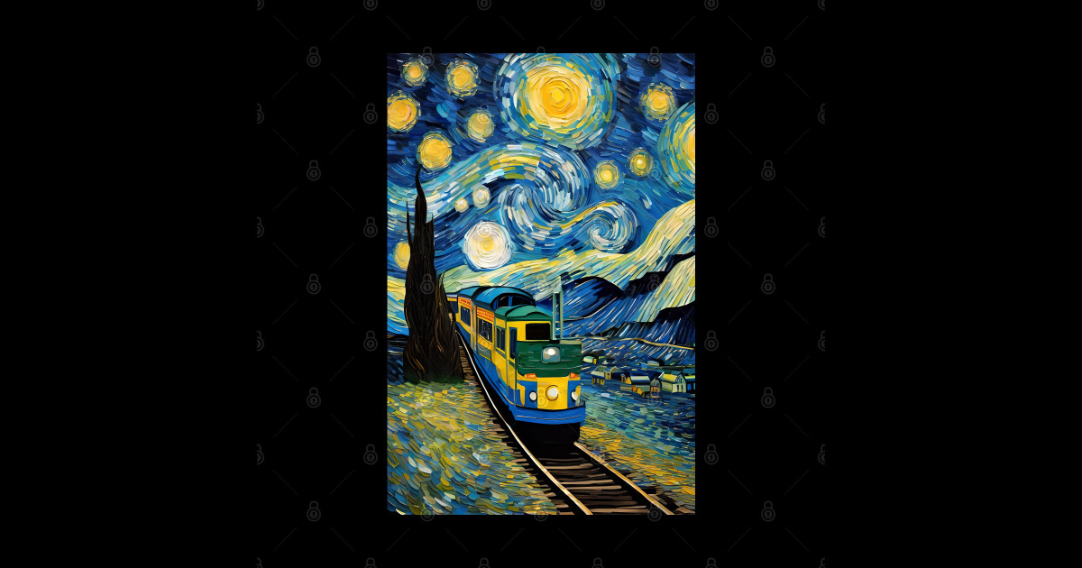 Starry night style train painting - Starry Night Train - Posters and ...