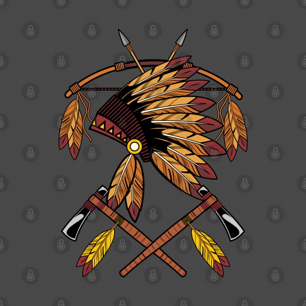 Native American War Bonnet Bow Arrows Feathers And Tomahawk - Native ...