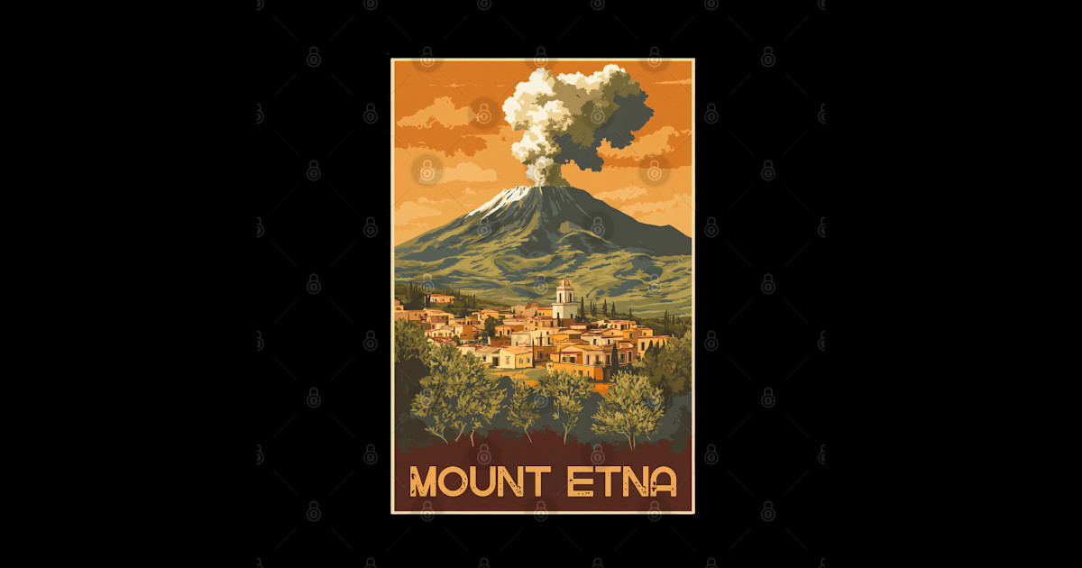 A Vintage Travel Illustration of Mount Etna - Mount Etna - Posters and ...