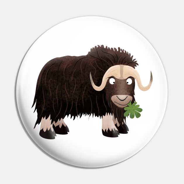 Funny musk ox cartoon illustration - Musk Ox - Pin | TeePublic