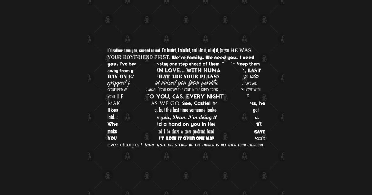 Destiel Quotes Silhouette- White Text - Supernatural - T-Shirt | TeePublic