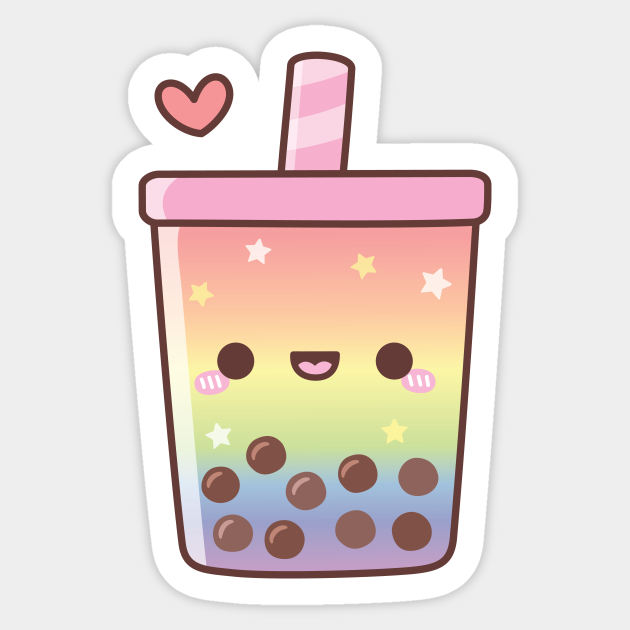 Rainbow Cute Boba Tea Doodle - Boba Tea - Sticker | TeePublic