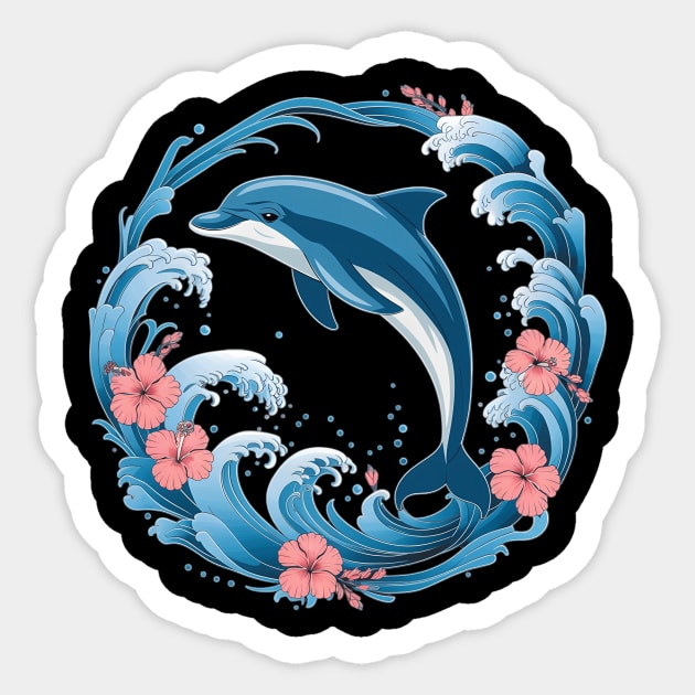 Cute Dolphin Floral Ocean - Dolphin - Sticker | TeePublic