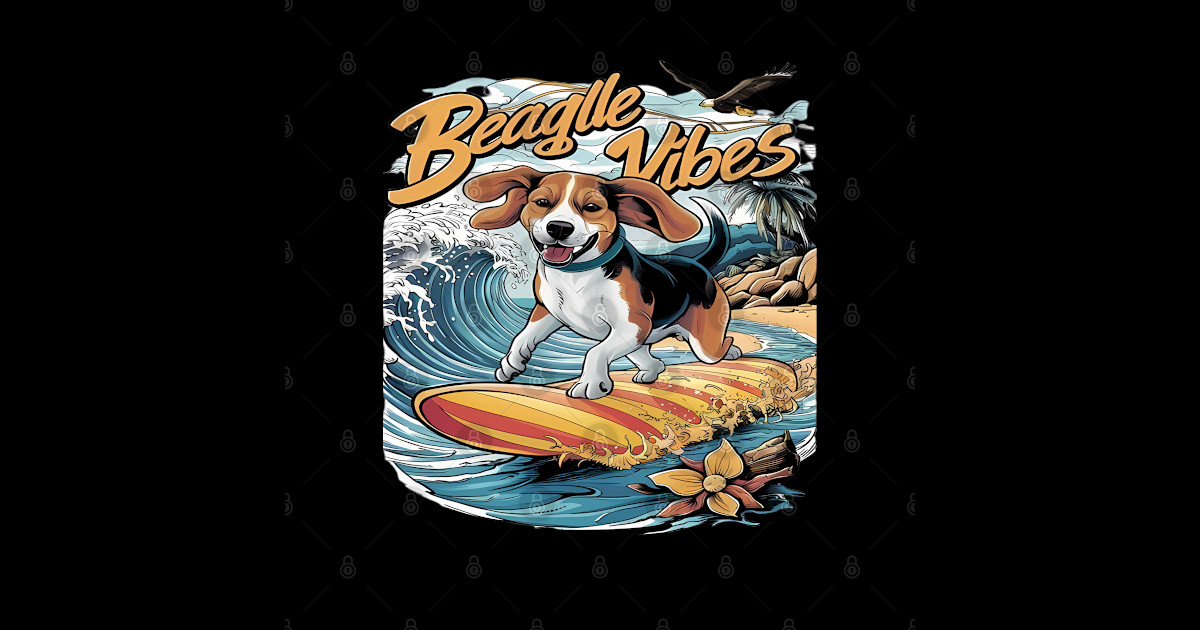 Majestic Beagle Conquers the Wave Surfing - Beagle Funny - Sticker ...