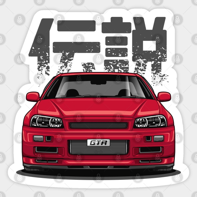 Skyline GTR R34 - Candy Red (Front View Design) - R34 Gtr - Sticker ...