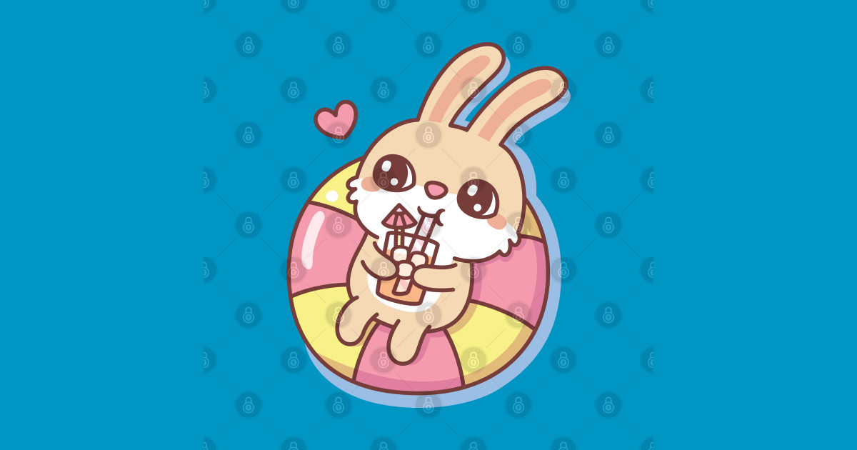 Cute Rabbit Chilling On Pool Float Summer Vibes - Cute Rabbit - T-Shirt ...