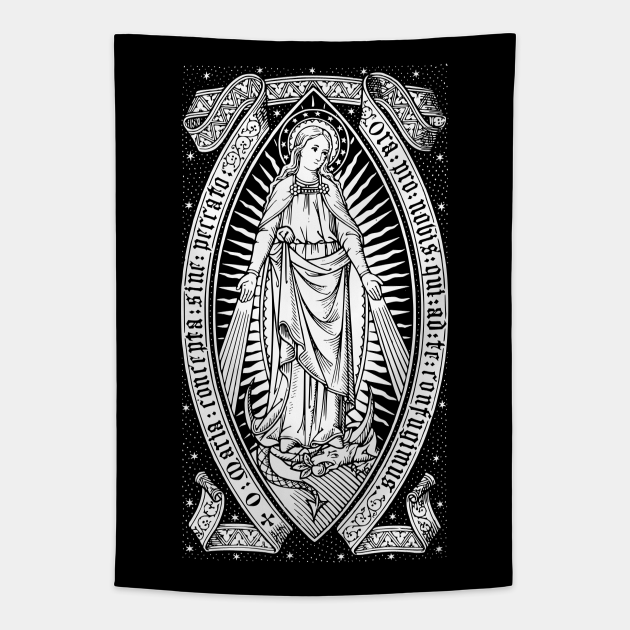 Virgin Mary Catholic Vintage Engraving - Virgin Mary - Tapestry | TeePublic