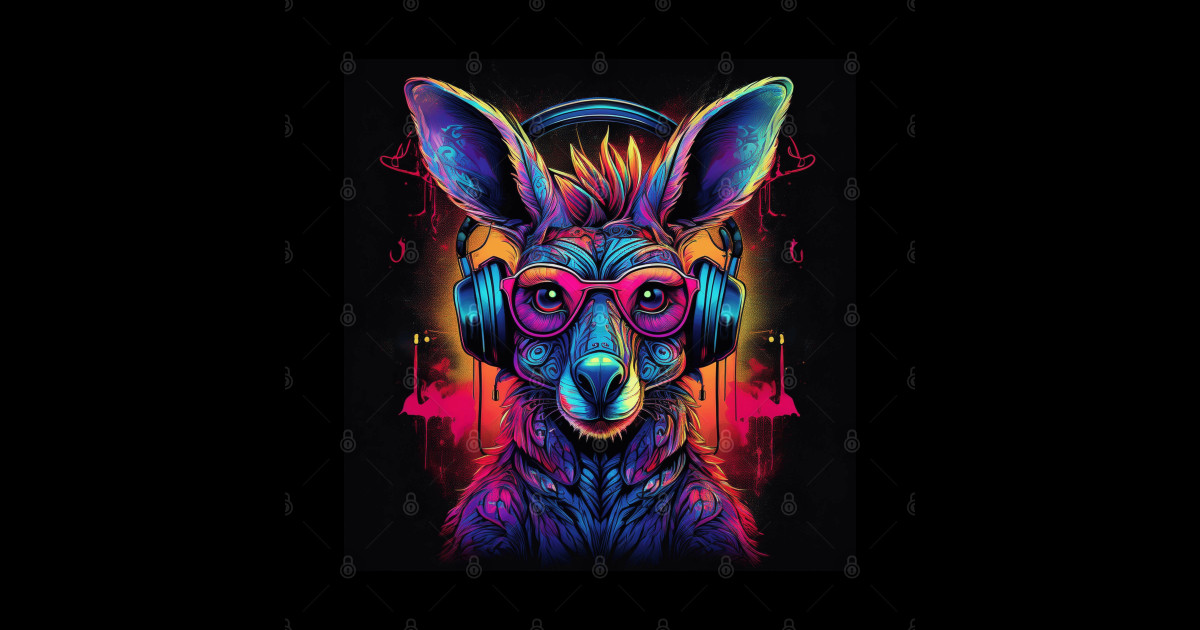 Kangaroo DJ in headphones - Pop Music - Sticker | TeePublic