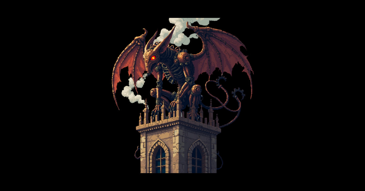 Goth Pixel Mechanical Gargoyle - Gothic Pixel Art - Posters and Art ...