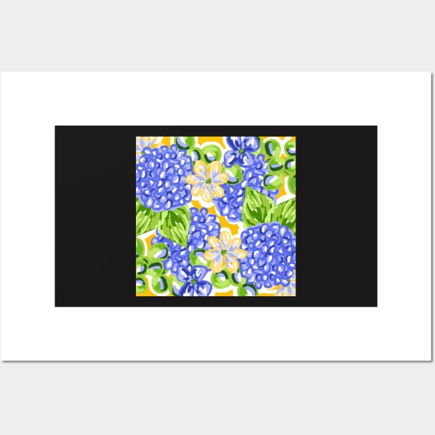 Cute Hand Painted Preppy Blue Hydrangea Pattern - Preppy - Posters and ...