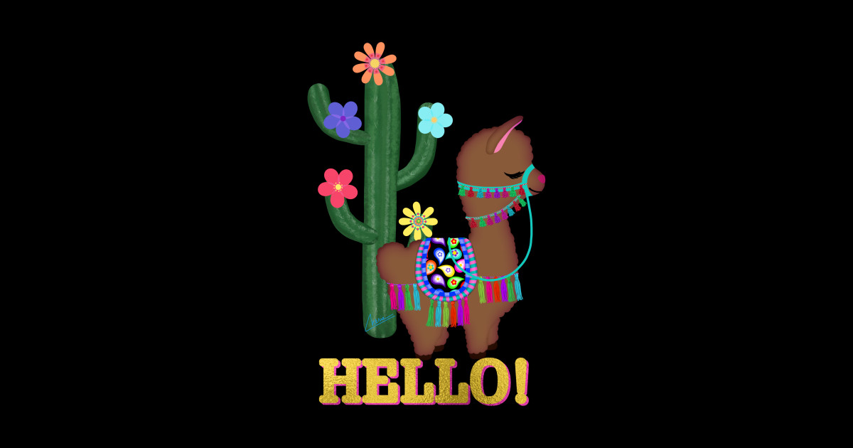 HELLO! Cute Little Brown Llama and Cactus | Cherie's Art(c)2021 - Brown ...