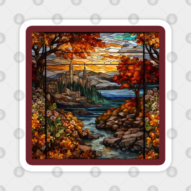 Stained Glass Window Of Autumn Scenery - Stained Glass Window - Magnet ...