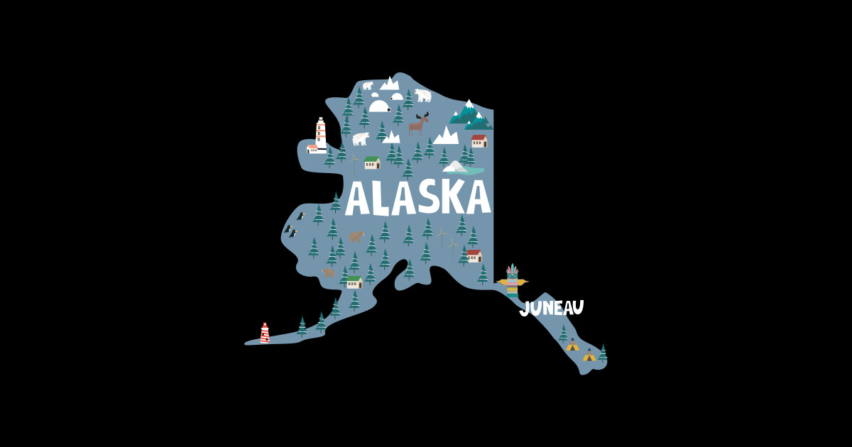Alaska illustrated map - Alaska - Sticker | TeePublic