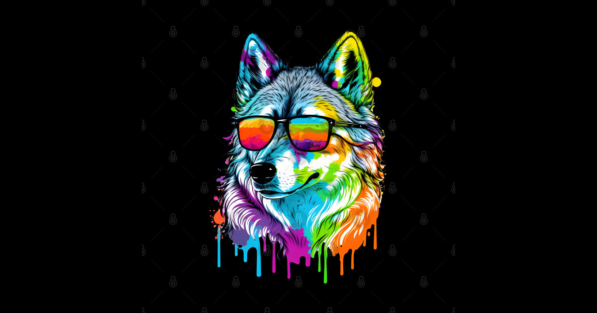 Retro Synthwave Style Wolf Wearing Vintage Sunglasses Cute - Wolves ...