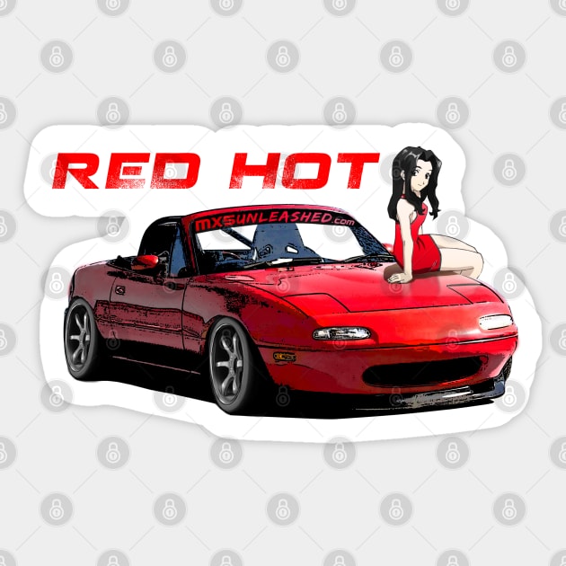 Red Miata MX-5 with anime girl - Miata - Sticker | TeePublic