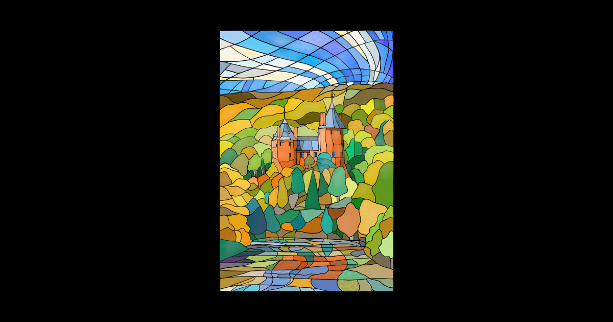 Castell Coch Reflections - Stained Glass - Sticker | TeePublic