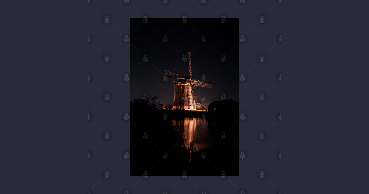 Dutch Windmill's Glowing Reflection - Windmill - T-Shirt | TeePublic