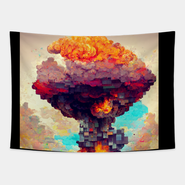 Pixel Art Nuke painting - Painting - Tapestry | TeePublic