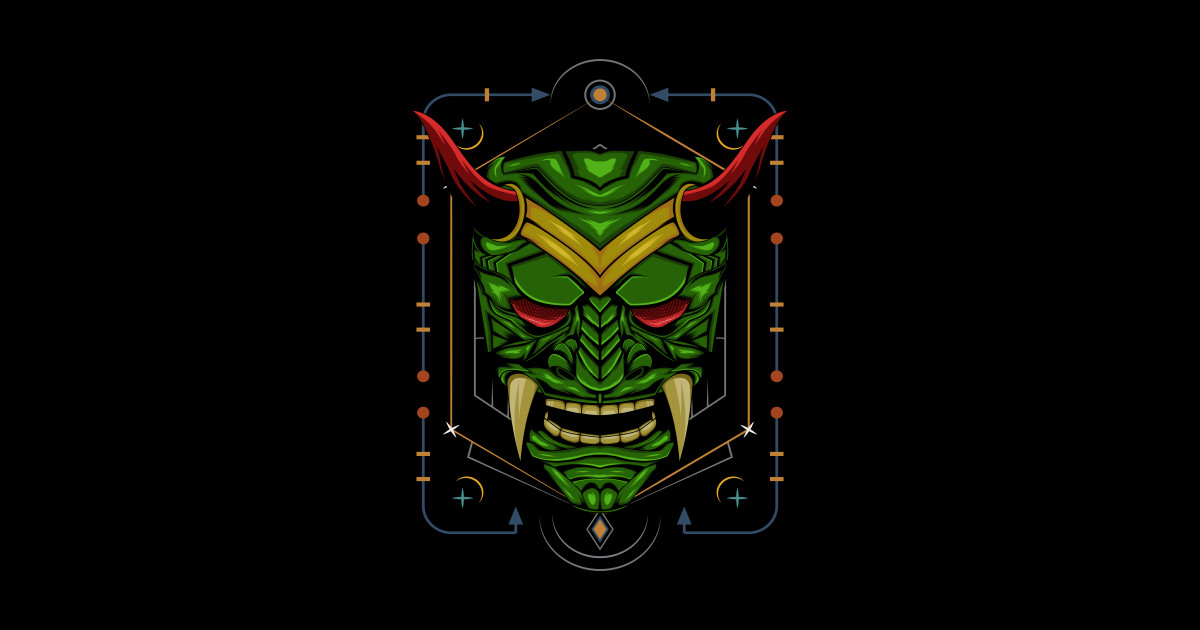 Devil face illustration - Japanese Demon Mask - Sticker | TeePublic