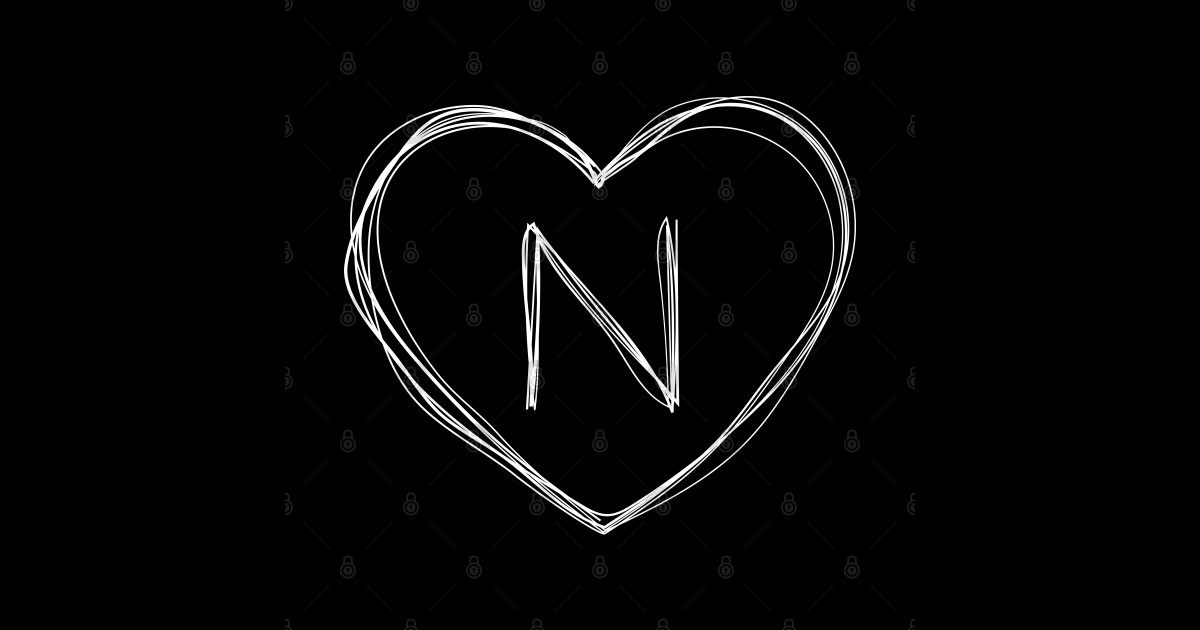 Letter N with heart frame in lineart style - Initial - Posters and Art ...
