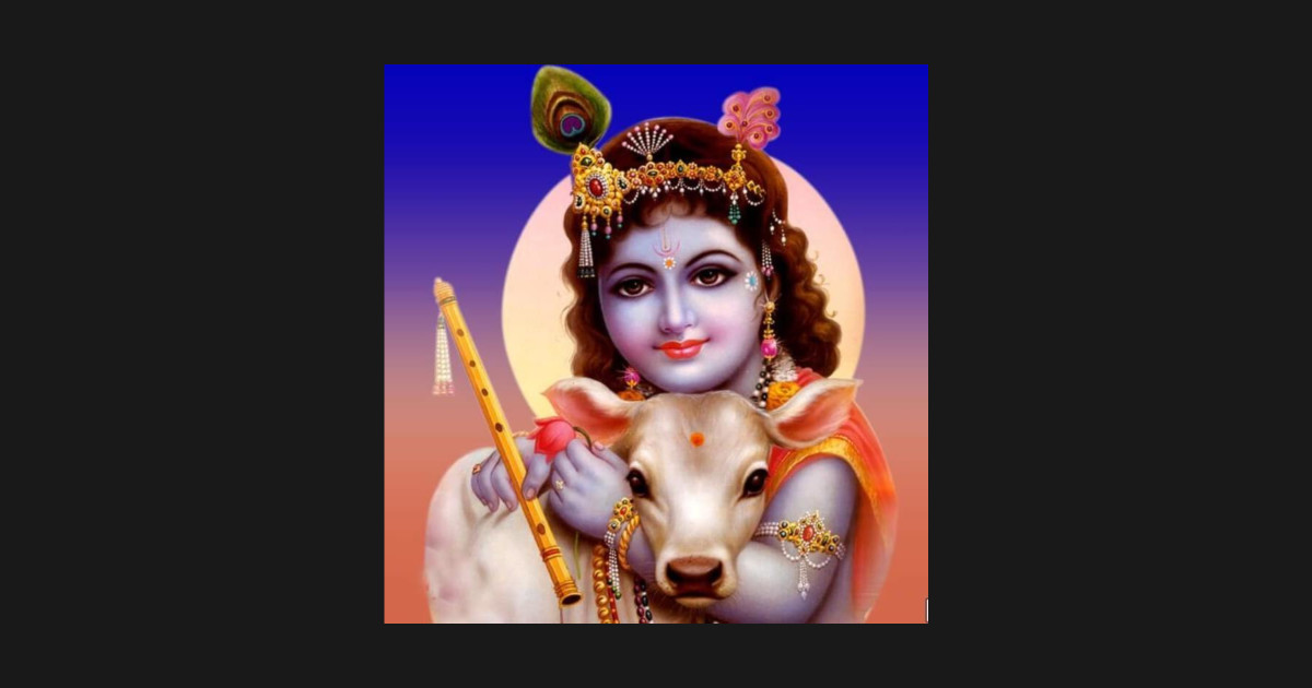 Lord Krishna with Cow Hindu God Playing Flute Sacral Religion - Krishna ...