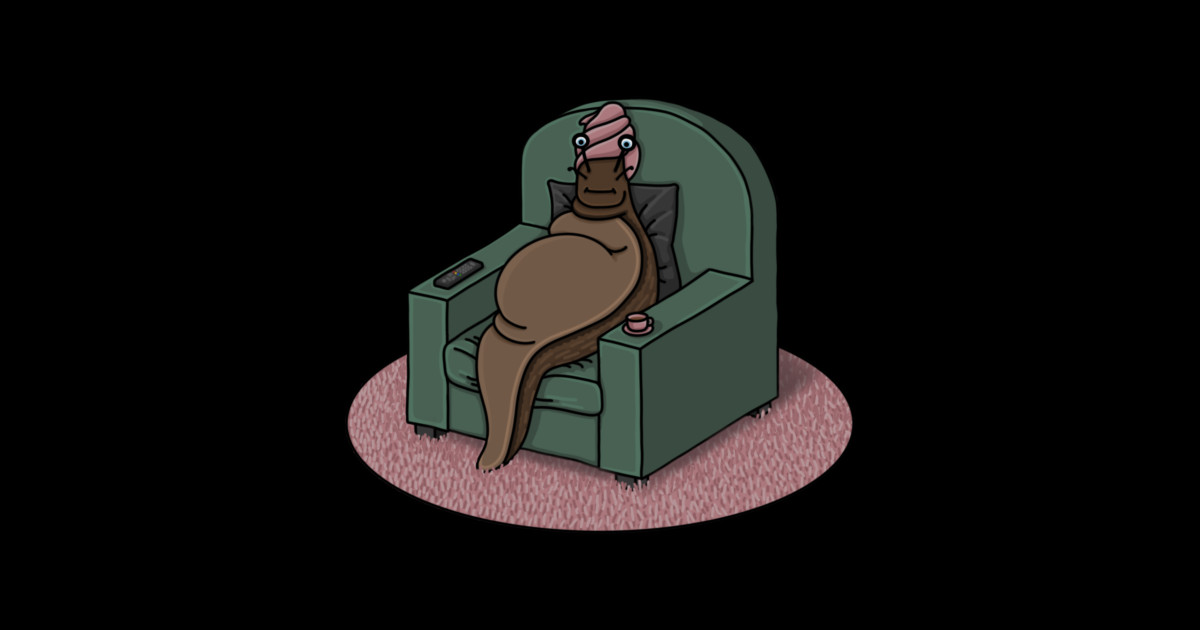 Cute slug in an armchair, relaxing with a cup of tea. Lazy, animal, tv ...