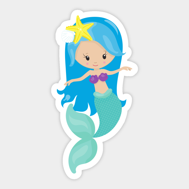 Cute Mermaid, Little Mermaid, Blue Hair, Starfish - Cute Mermaid ...