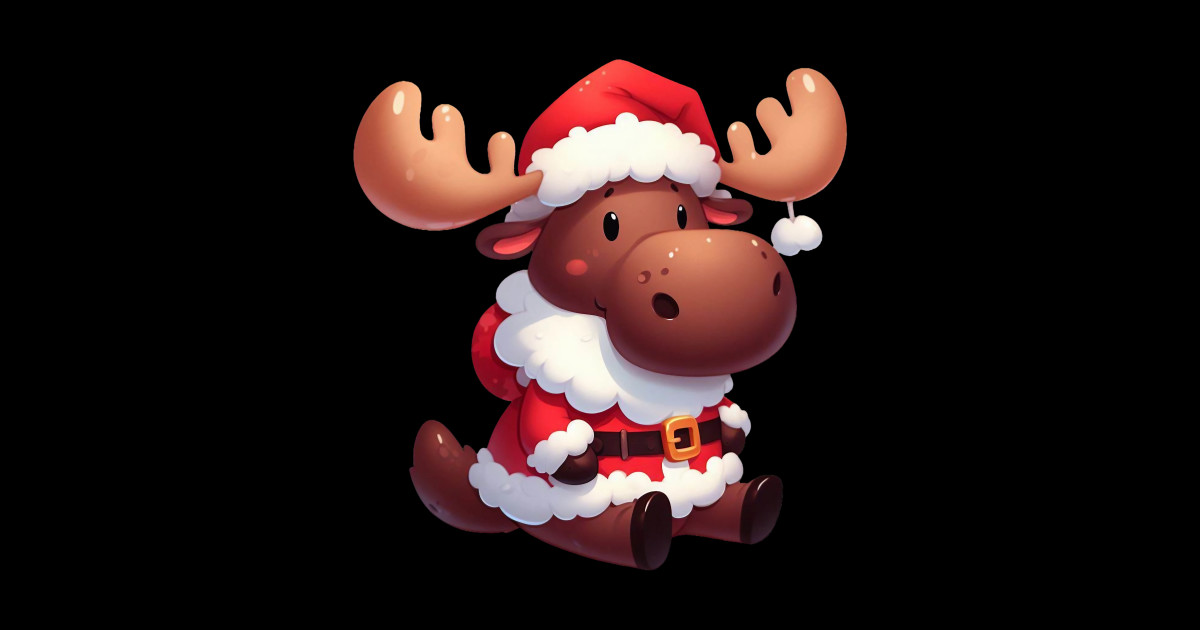Cute Moose Santa Claus Illustration - Moose Santa Claus - Sticker ...