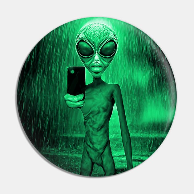 Funny Alien Selfie Invader Sci-fi Space Planet X - Alien - Pin | TeePublic