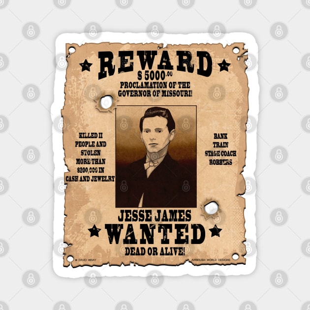 Jesse James Wild West Wanted Poster - Wanted Dead Or Alive - Magnet ...