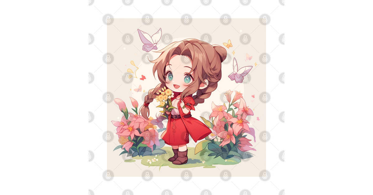 chibi aerith and butterfly - Anime - T-Shirt | TeePublic