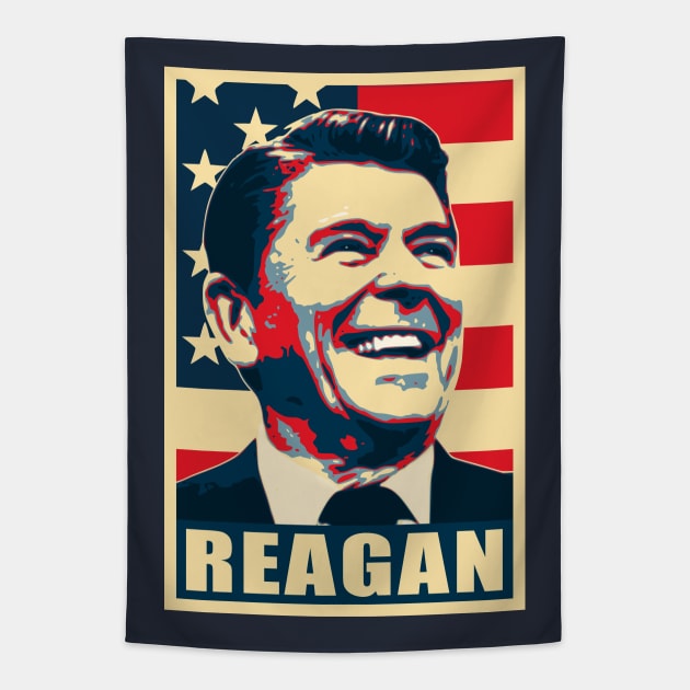 Ronald Reagan Happy Propaganda Poster Art - Ronald Reagan - Tapestry ...