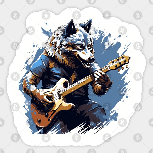 Wolf Playing Guitar - Wolf - Sticker | TeePublic