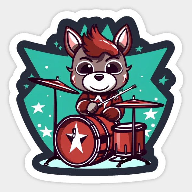 Chibi Donkey Playing Drums - Animal Lover - Sticker | TeePublic