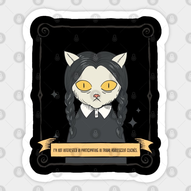 Wednesday Addams Funny Cat - Wednesday Addams - Sticker | TeePublic