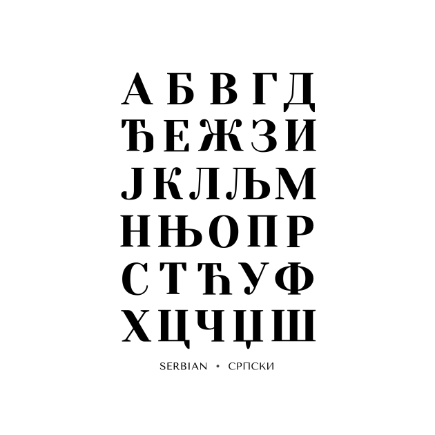 Serbian Alphabet Chart, Bold Serbian Language Chart - Serbian - T-Shirt ...