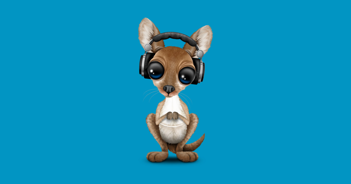 Cute Baby Kangaroo Deejay Wearing Headphones - Baby Kangaroo - T-Shirt ...
