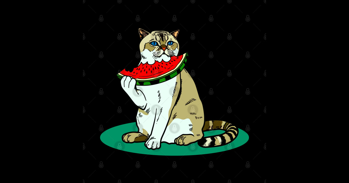 Cat eating watermelon - Kitty Cat - Sticker | TeePublic