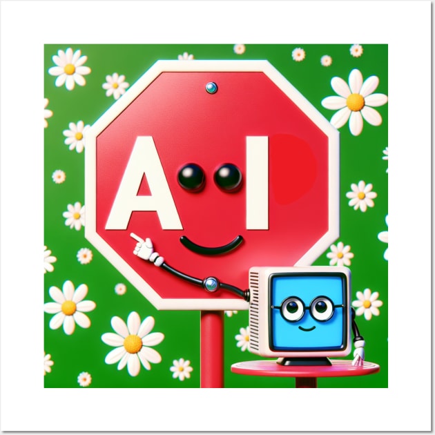 Stop AI / Anti-AI Symbol / Ban Artificial Intelligence (On Black ...