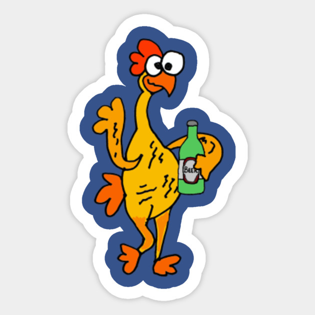 Funny rubber chicken drinking beer Cartoon - Beer - Sticker | TeePublic