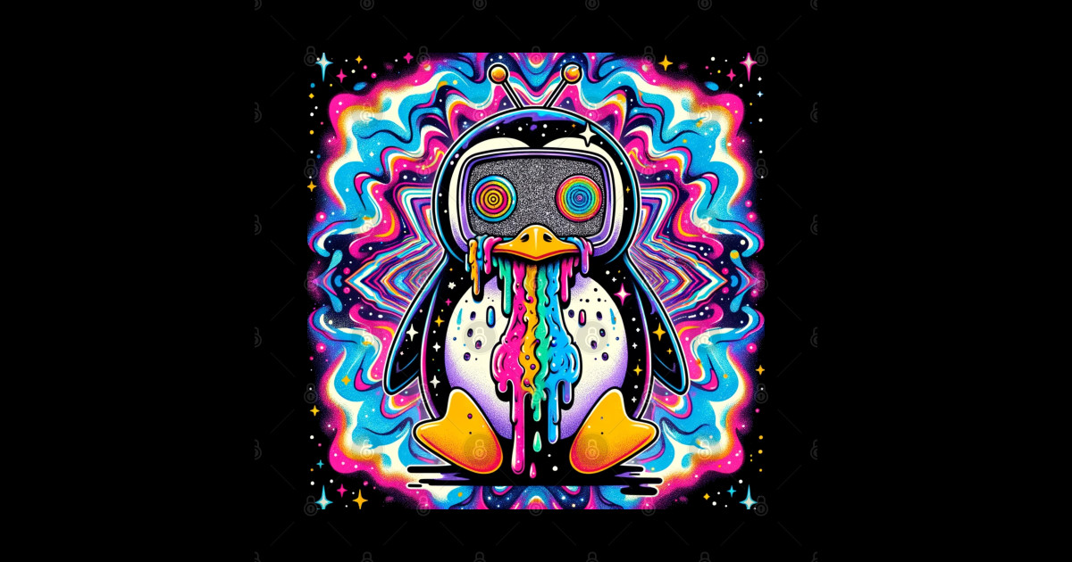 trippy alien penguin - Trippy - Sticker | TeePublic