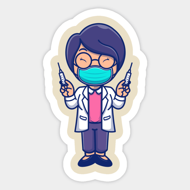 Cute Female Doctor Holding injection Cartoon - Cute Female Doctor ...