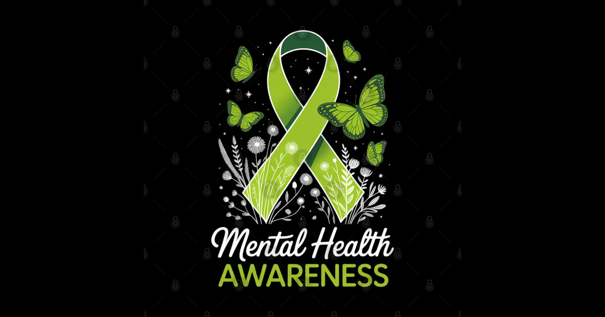 Mental Health Awareness Green Ribbon Floral - Mental Health Awareness ...