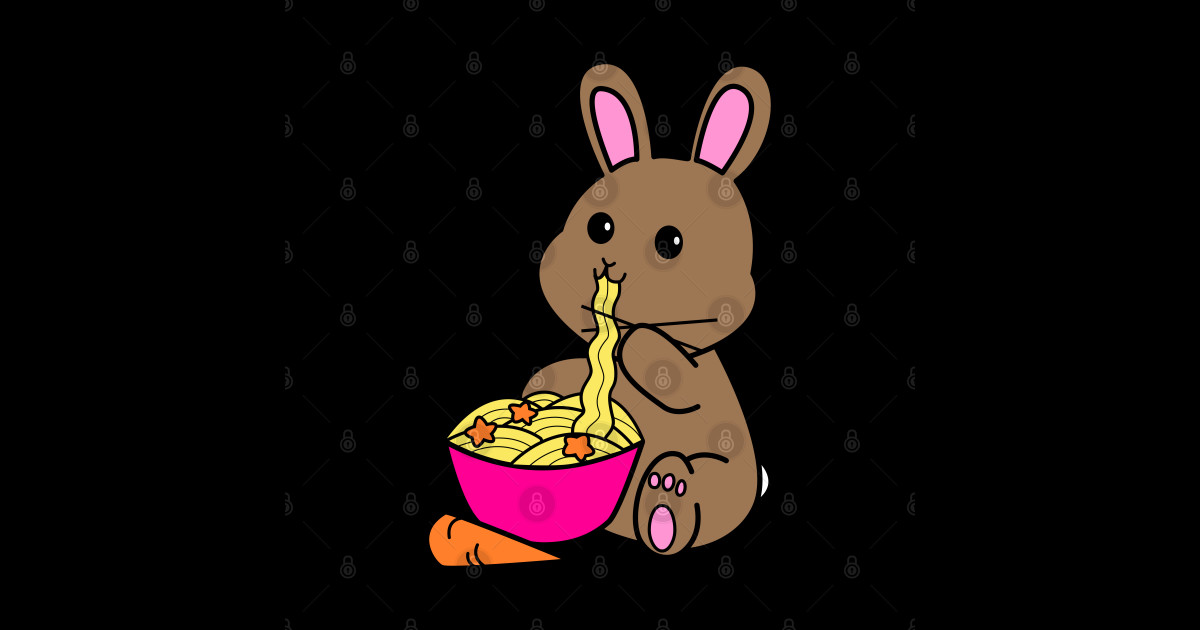 Chibi Bunny Eating Carrot Ramen - Chibi - Sticker | TeePublic