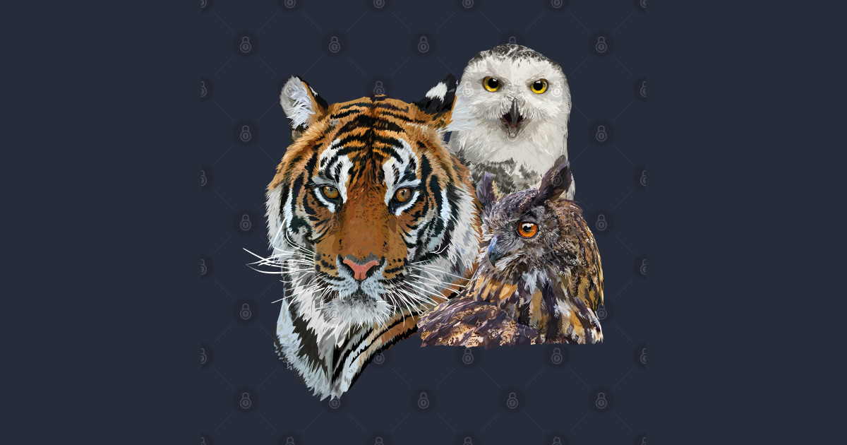 Bengal tiger and owls - Tiger - T-Shirt | TeePublic
