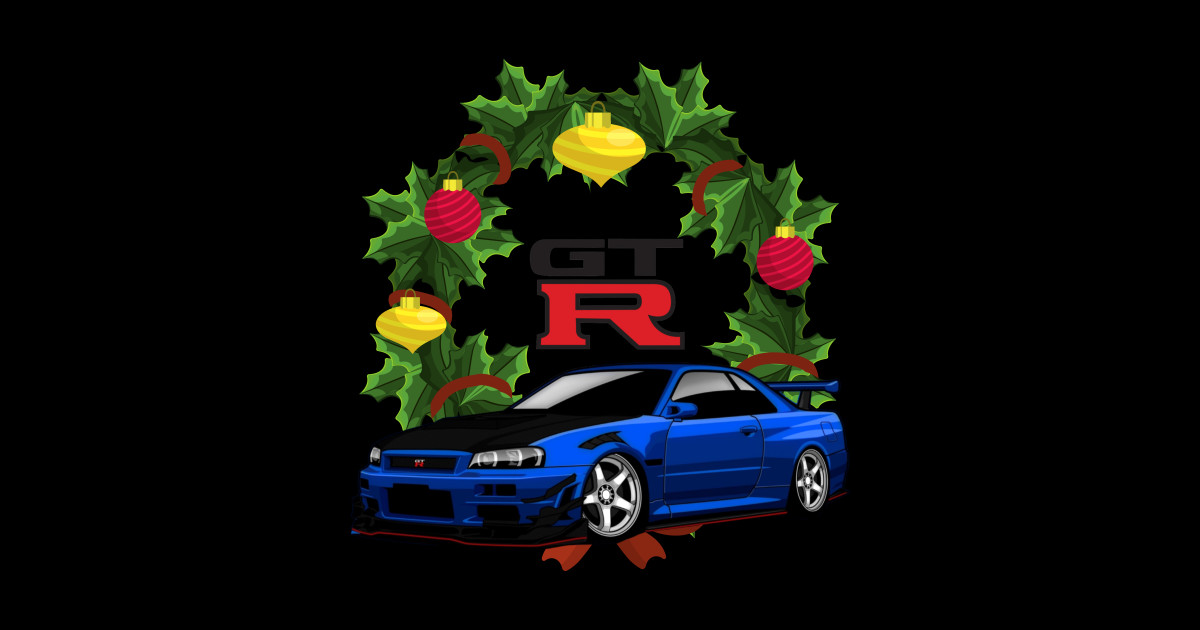 Christmas GTR { Skyline GTR R34 } - Christmas - Sticker | TeePublic