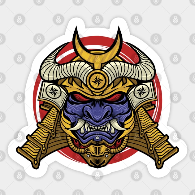 Samurai With Oni Mask - Samurai With Oni Mask - Sticker | TeePublic