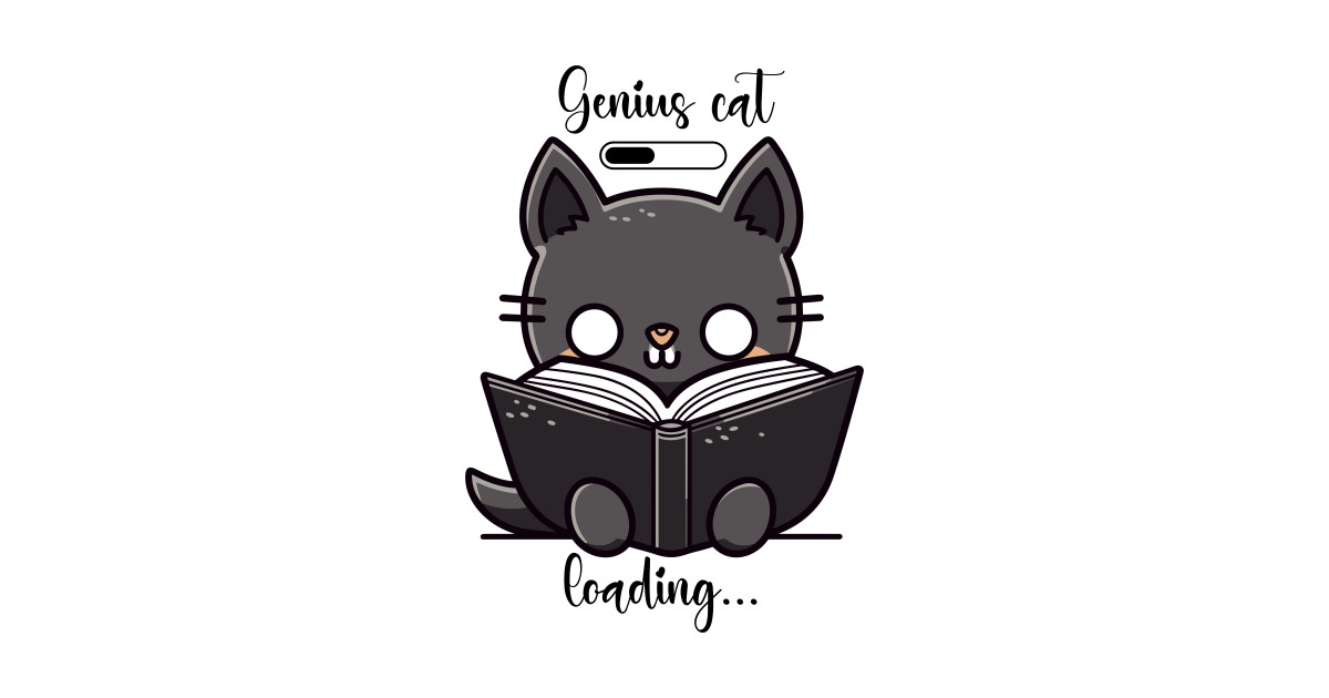 Cute Genius Black Cat Loading - Black Cat - T-Shirt | TeePublic
