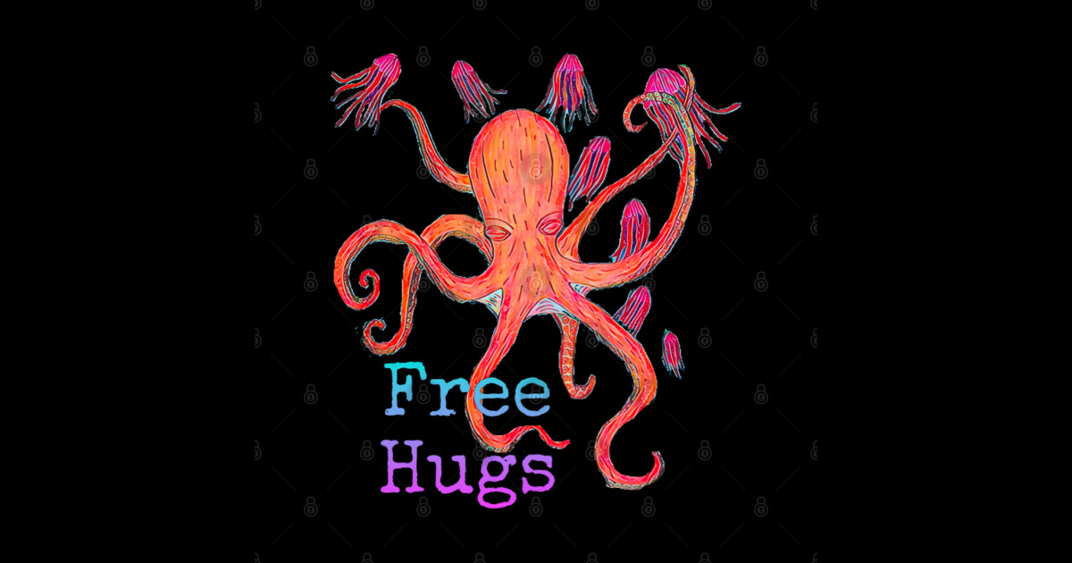 Octopus with Jellyfish, Free Hugs - Octopus - Sticker | TeePublic